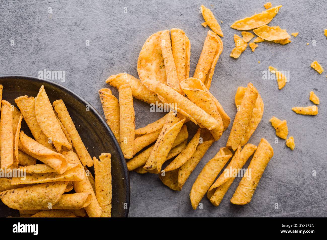 Rolled nachos tortilla chips on a kitchen table. Top view Stock Photo ...