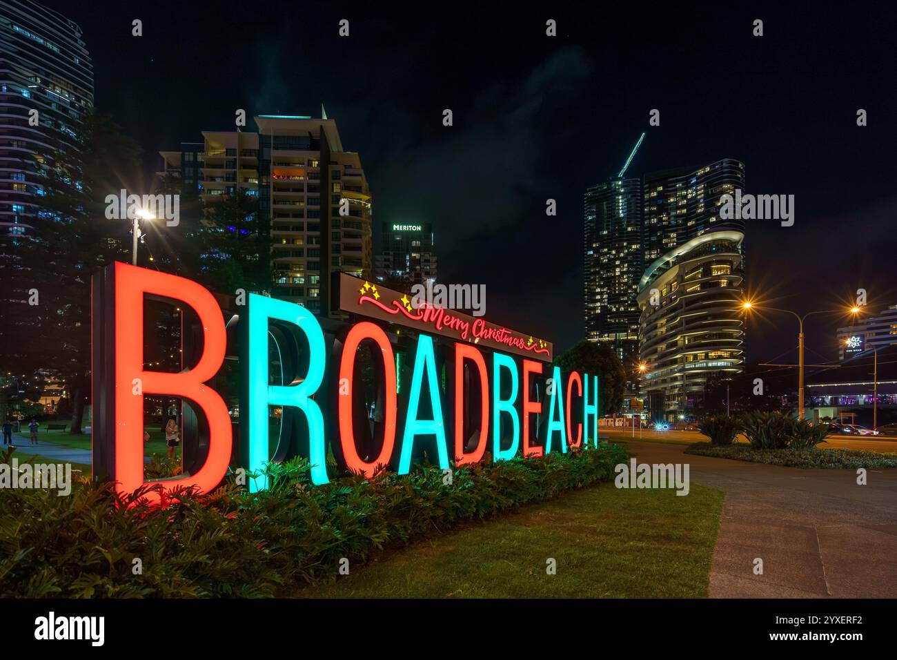 Gold Coast, Queensland, Australia - Broadbeach sign illuminated in ...