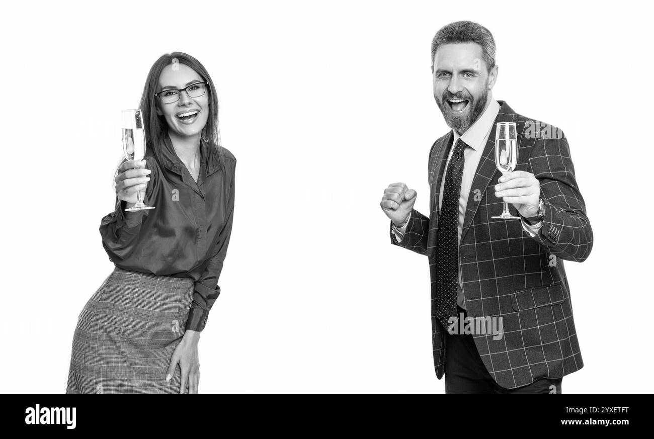 Business partners celebrating success cheering champagne ...