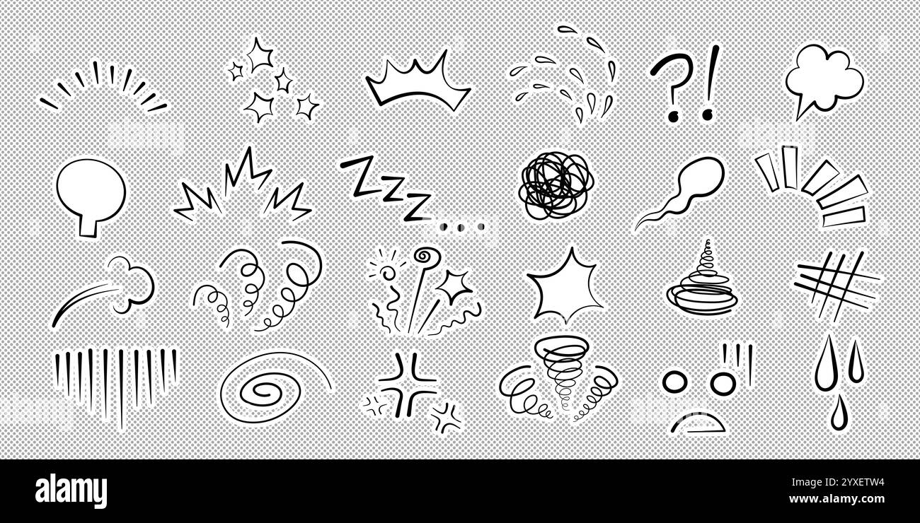 Manga or anime comic emoticon element graphic effects hand drawn doodle ...