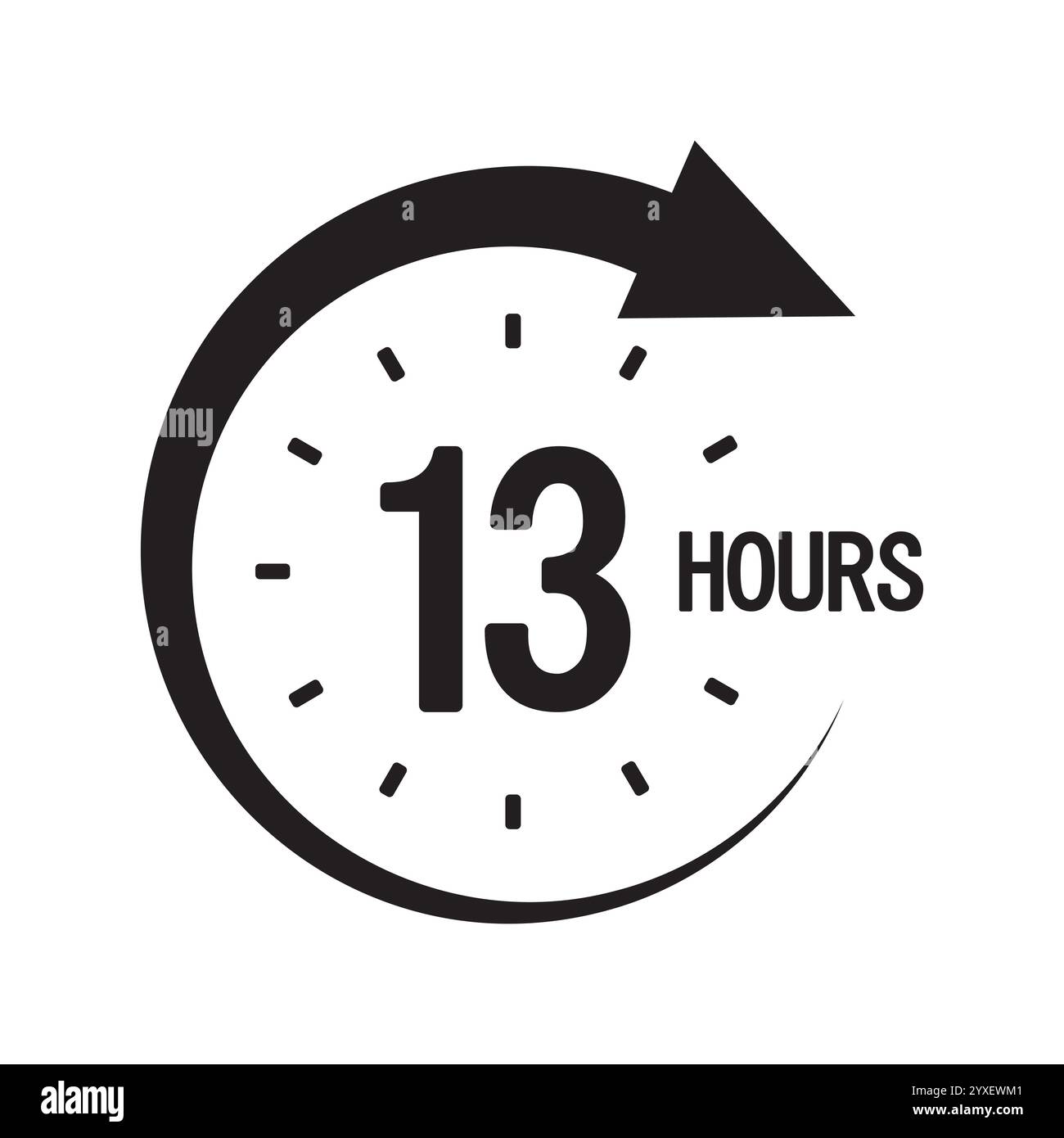 13 hours icon. Thirteen hours focus. Countdown arrow clock. Time ...