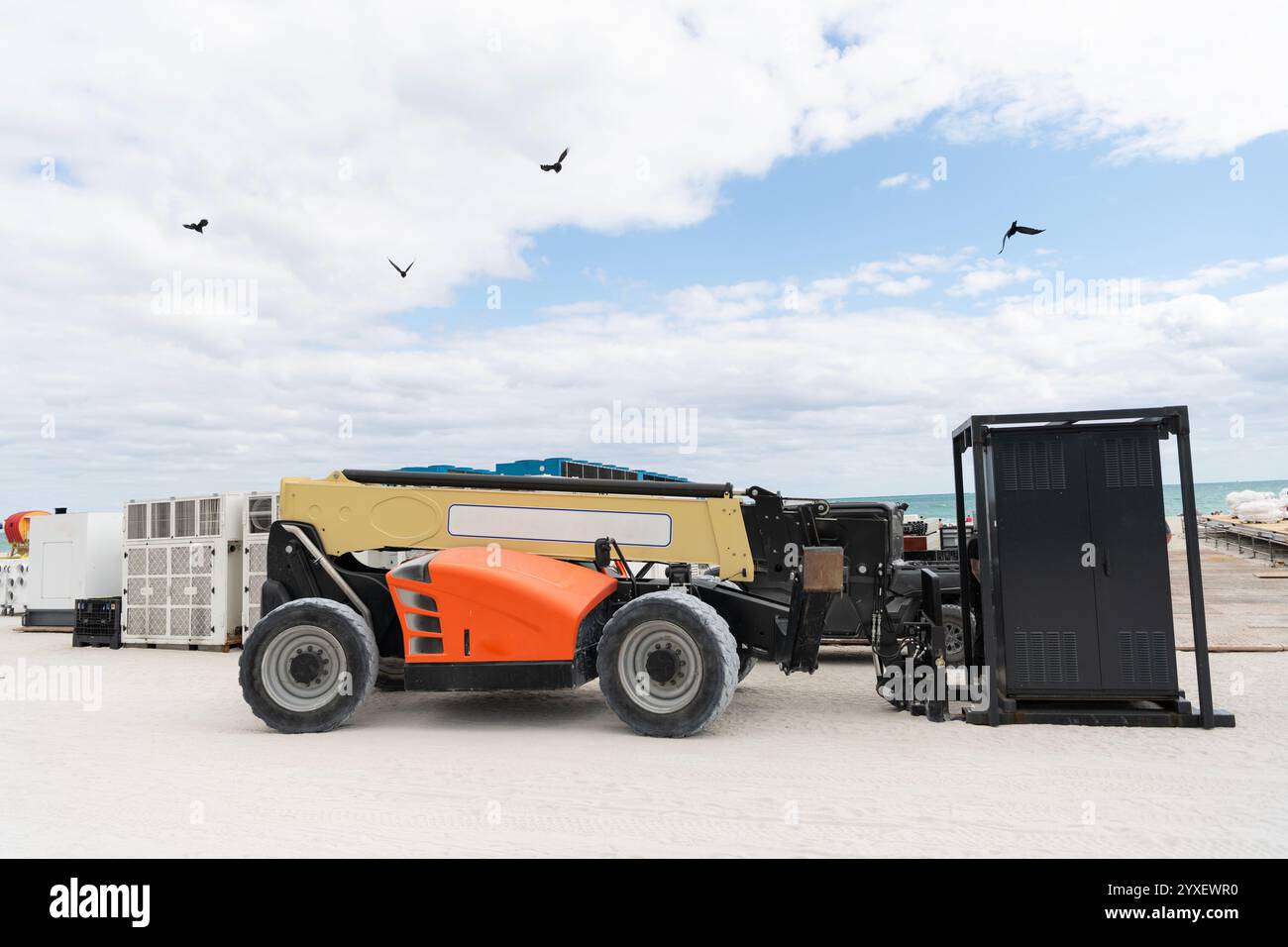 Telehandler boom lift outdoor. Machine equipment. Heavy crane equipment ...