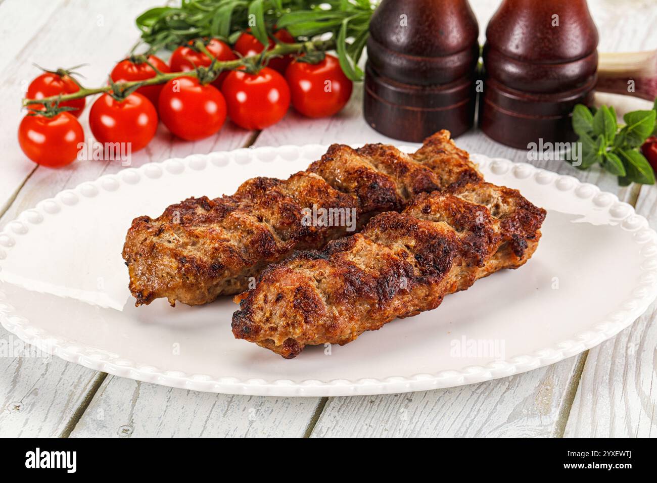 Chicken barbecue kebab minced meat and spices Stock Photo - Alamy