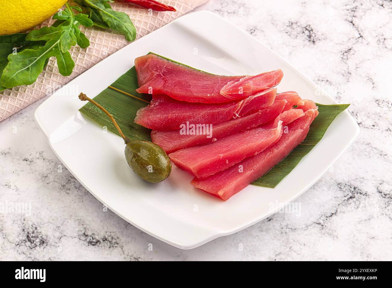Fresh raw tuna sashimi slices appetizer Stock Photo - Alamy