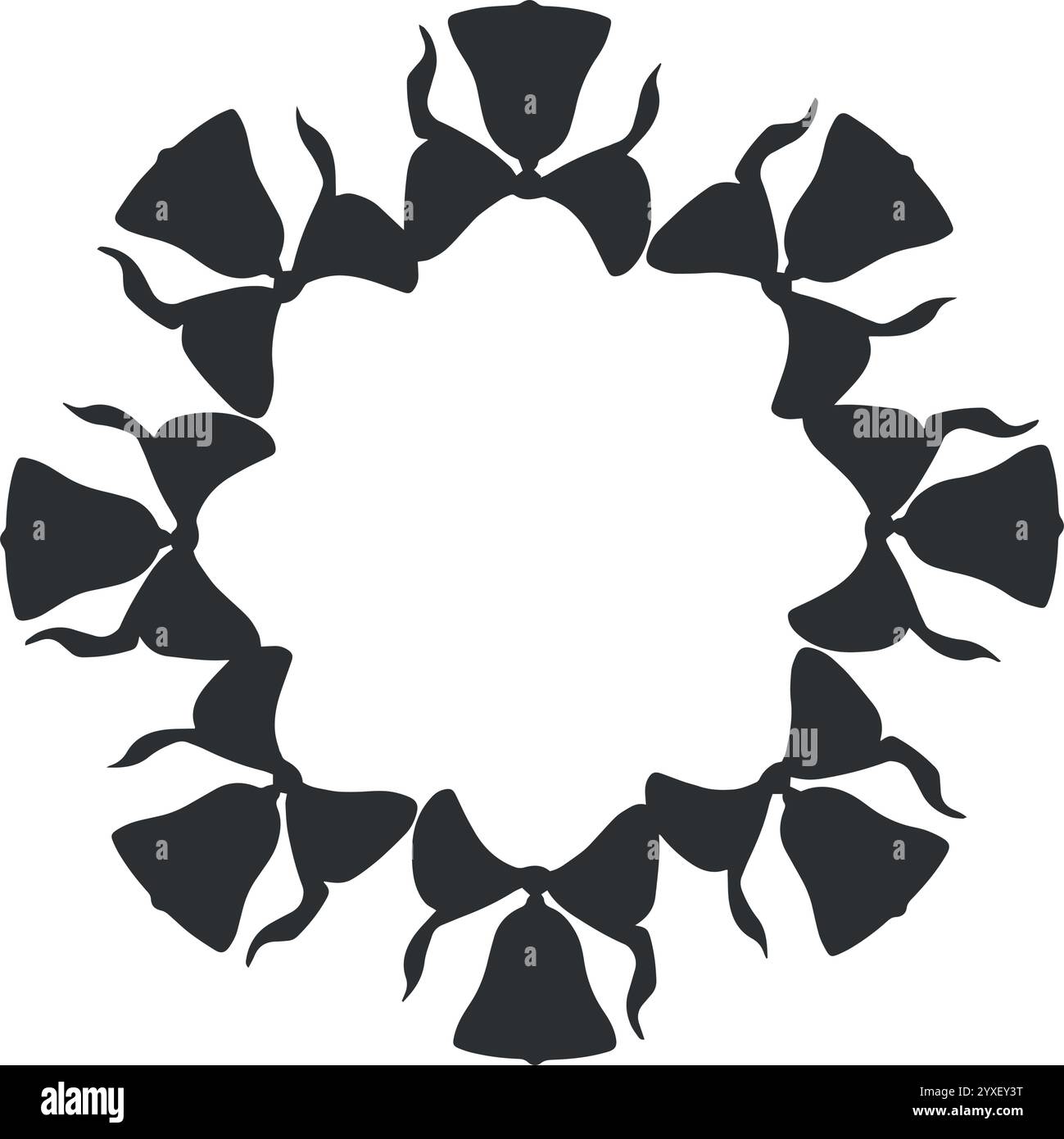 Bells with bows. Vector graphic black and white illustration. Christmas ...