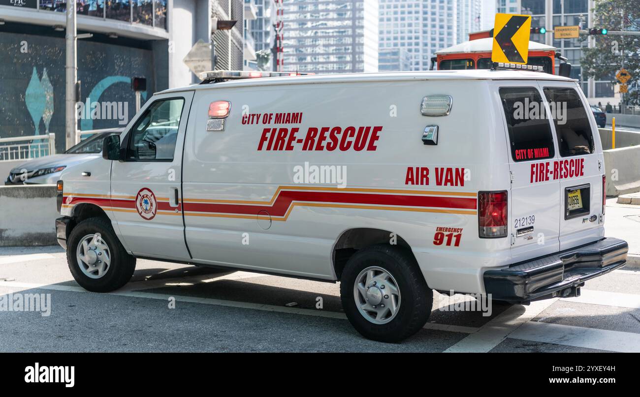 Miami, Florida, USA - December 01, 2024: Firetruck. Fire rescue in city ...