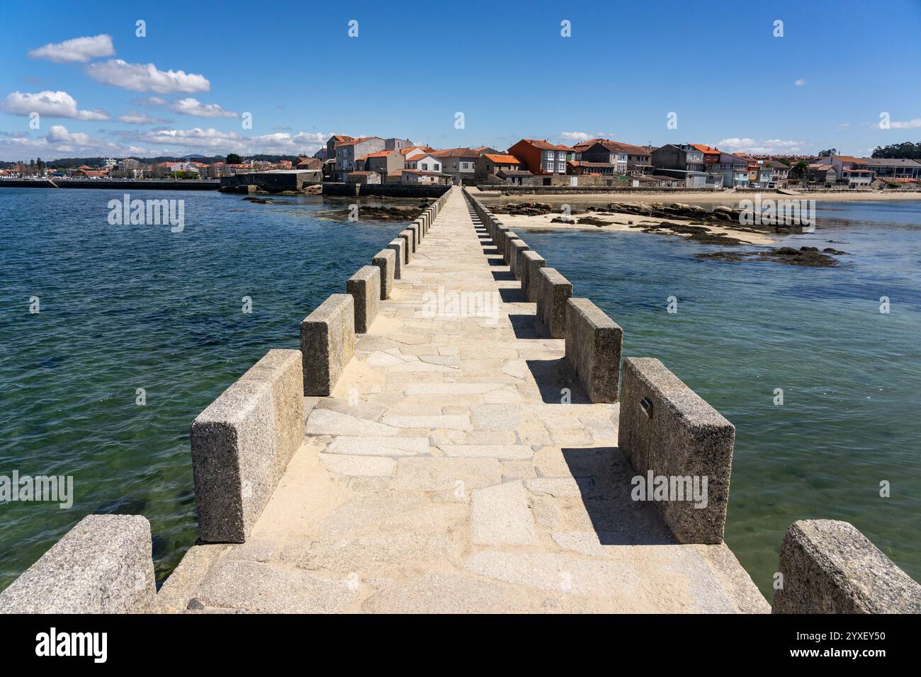 View of the Fishermen houses of the fishing village of Cambados with ...
