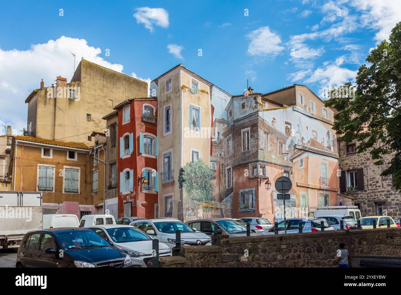 Murals on houses in old town of Agde, Herault, Languedoc, Occitanie ...