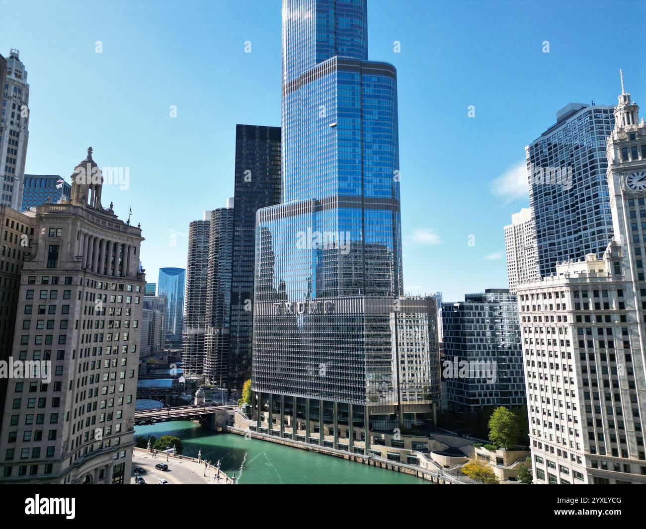Chicago, USA - October 08, 2024: Downtown architecture and river ...