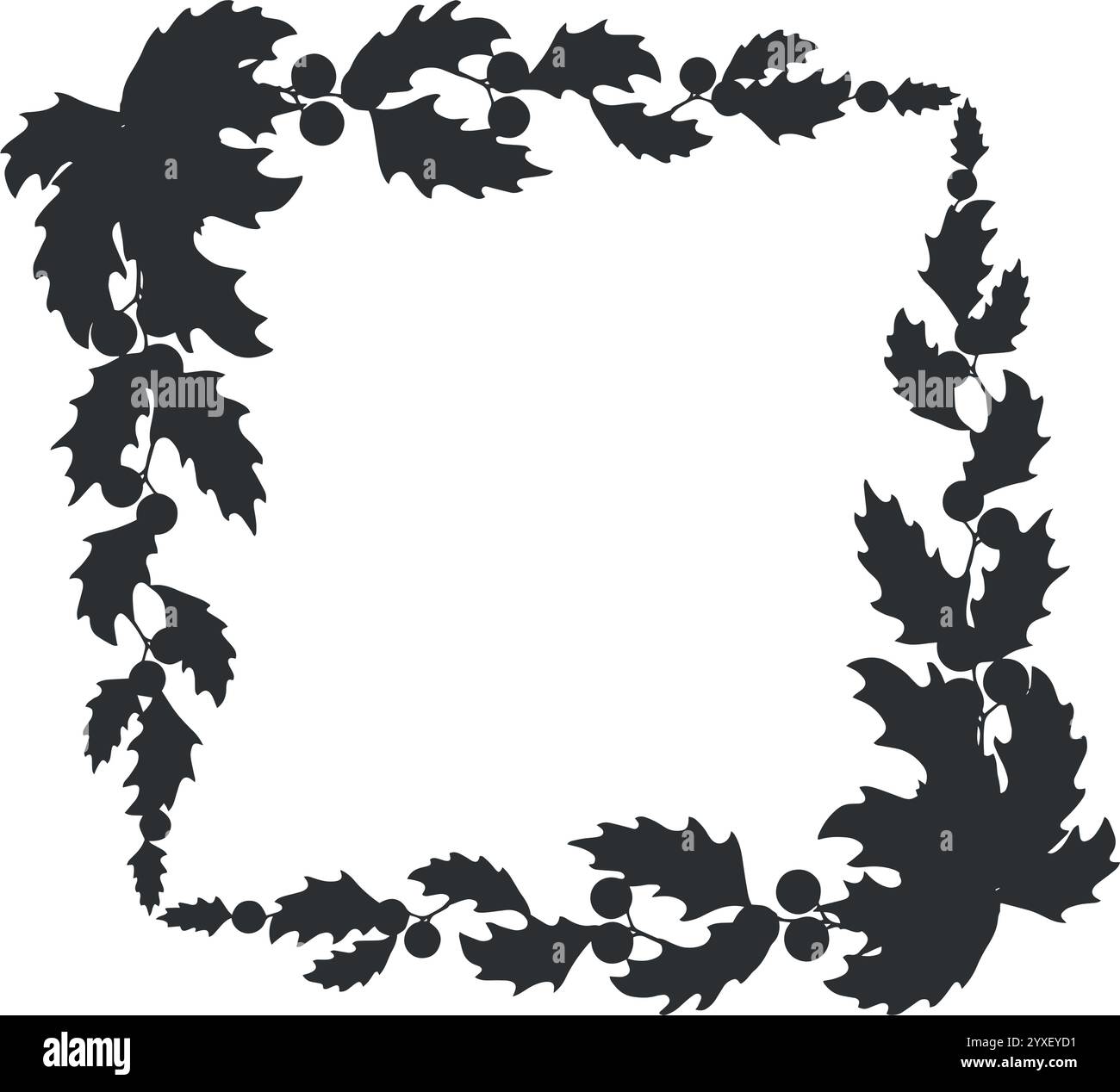Holly leaves and berries. Vector graphic black and white illustration ...