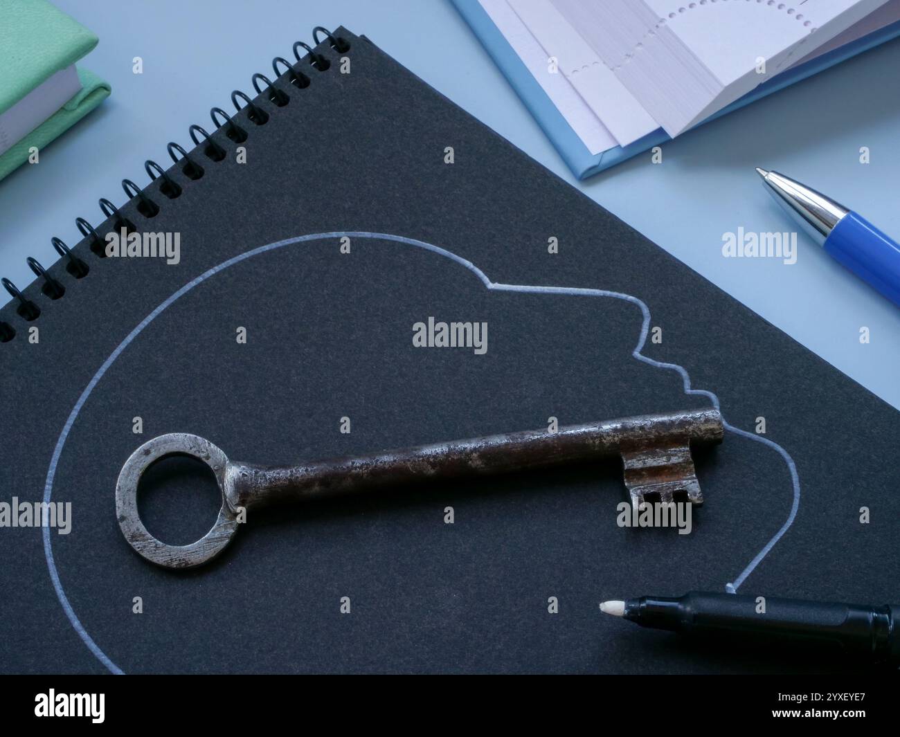 Head outline with a key inside. Unlocking potential Stock Photo - Alamy