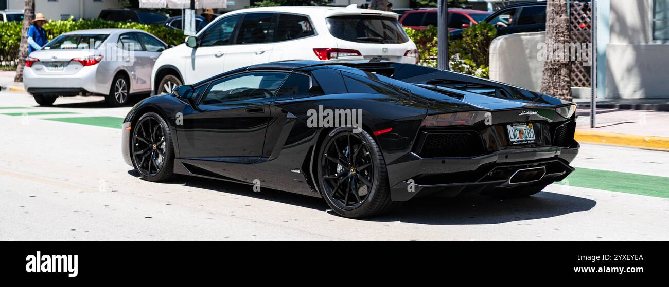 Miami Beach, Florida USA - June 8, 2024: 2023 Lamborghini Huracan Tecnica green at miami beach ...
