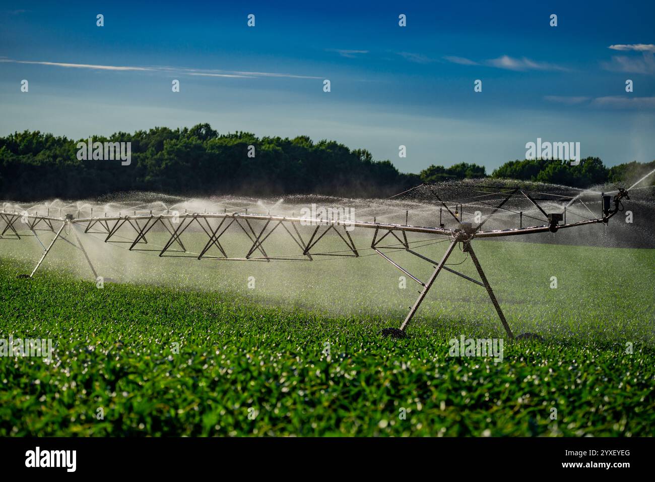 Irrigation equipment. Irrigation system for American farm. Sprinklers ...