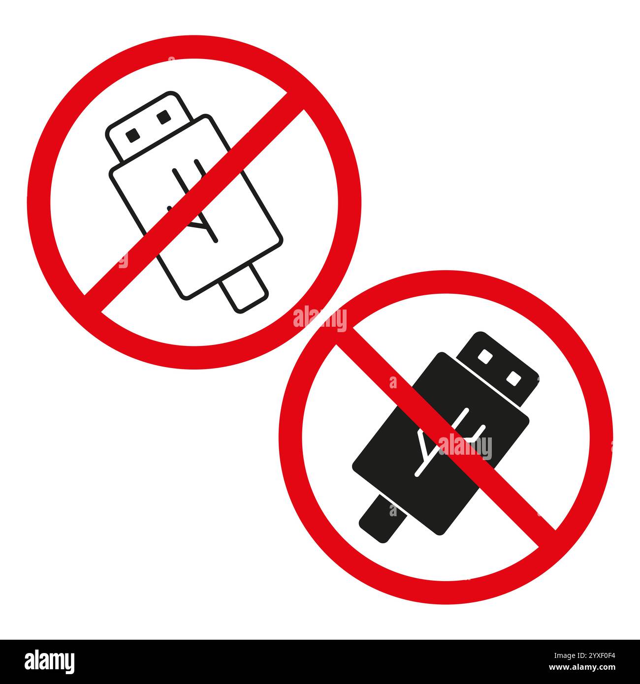 USB prohibition icon. No flash drive. Red circle symbol. Vector ...