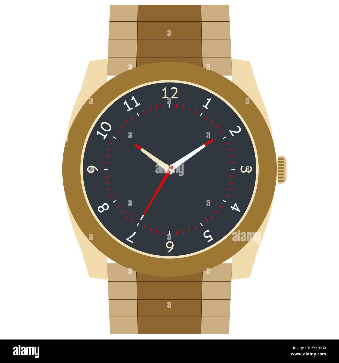 Classic design mechanical wristwatch isolated on white background. Clock face with hour, minute ...