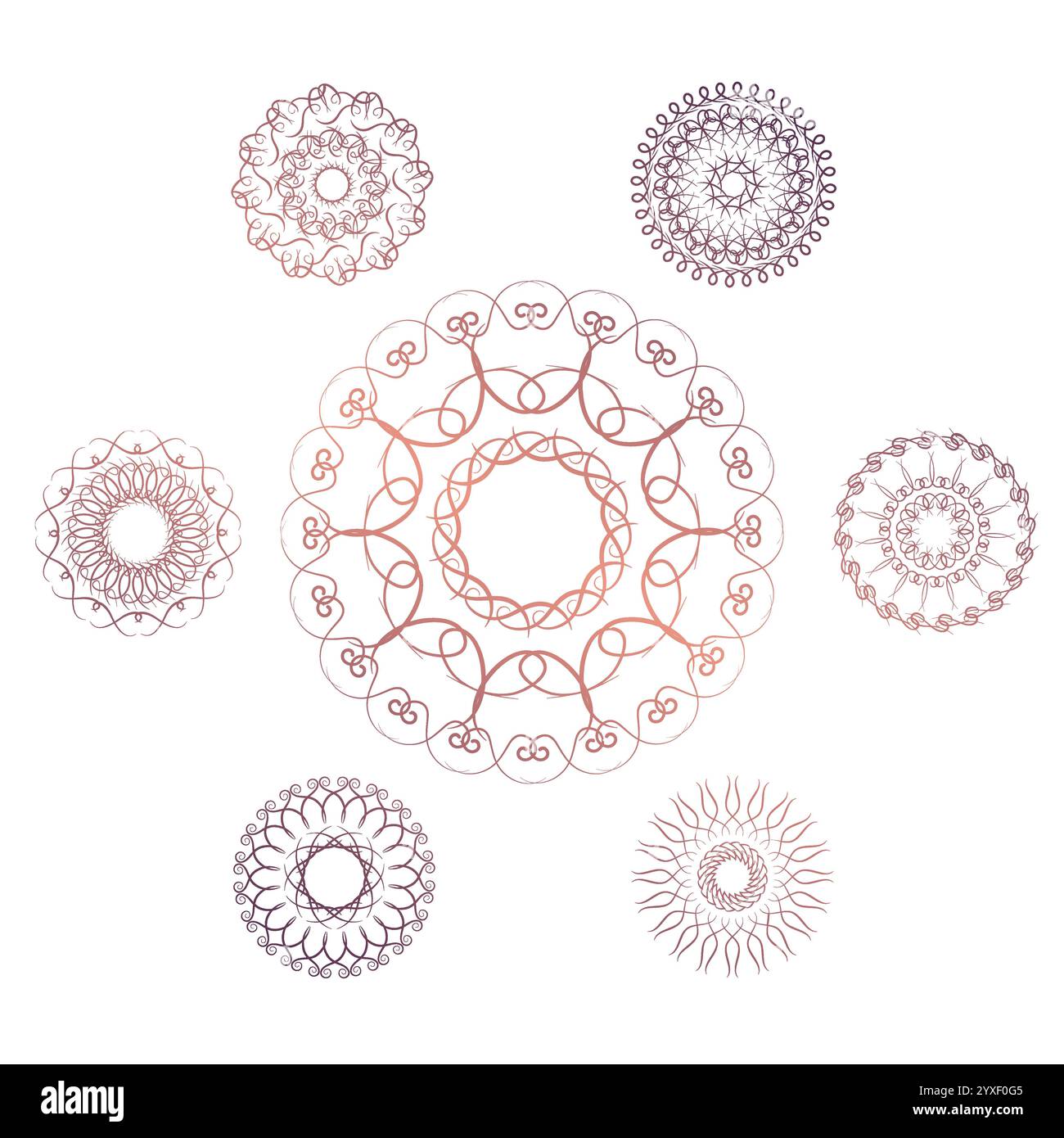 Set of seven geometric circular elements. Vector monogram on white background. Vector ...