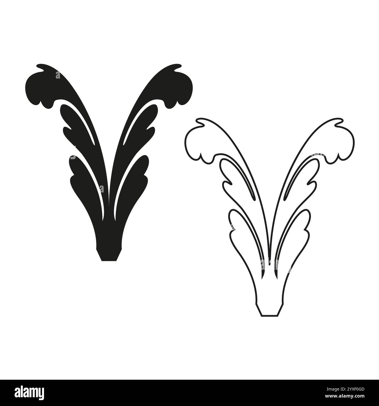Ornamental leaf icon. Decorative foliage shape. Symmetrical vector ...