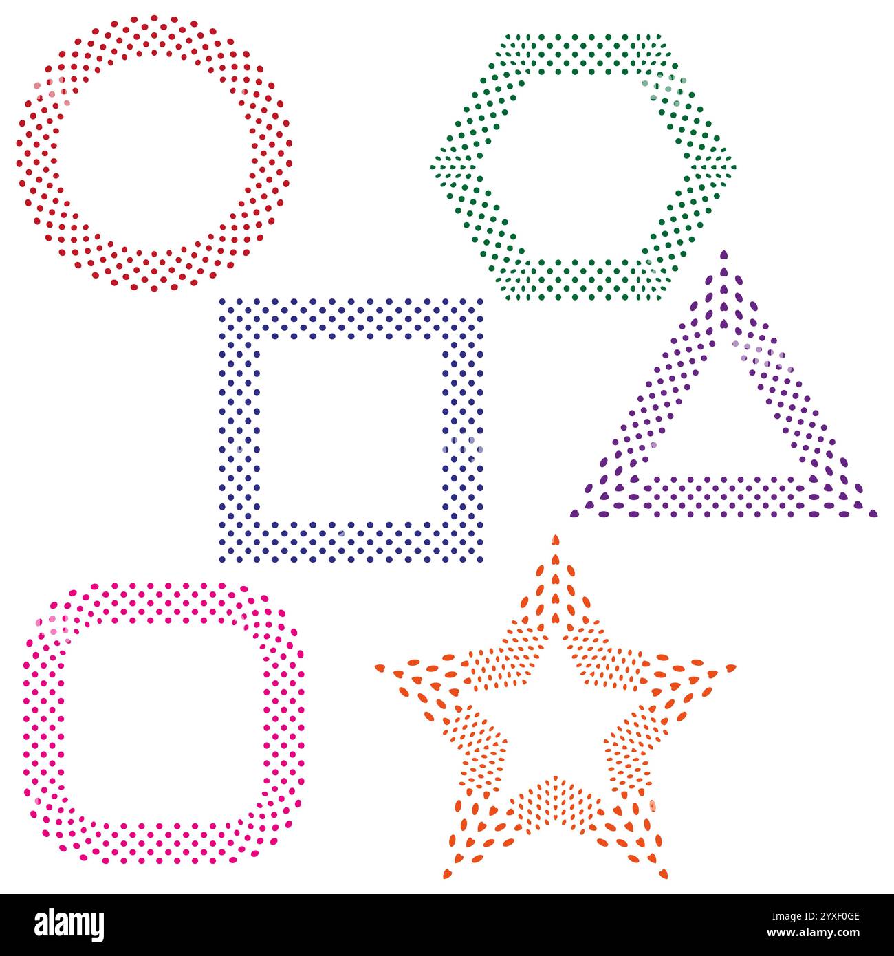 Geometric dotted shapes. Circle, square, triangle. Colorful vector ...
