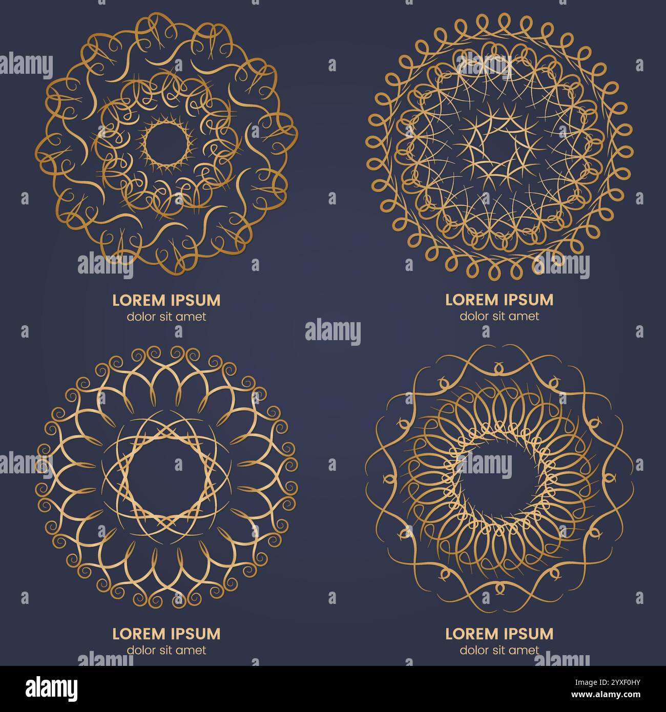 Set of four vintage geometric circular elements. Vector gold monogram ...