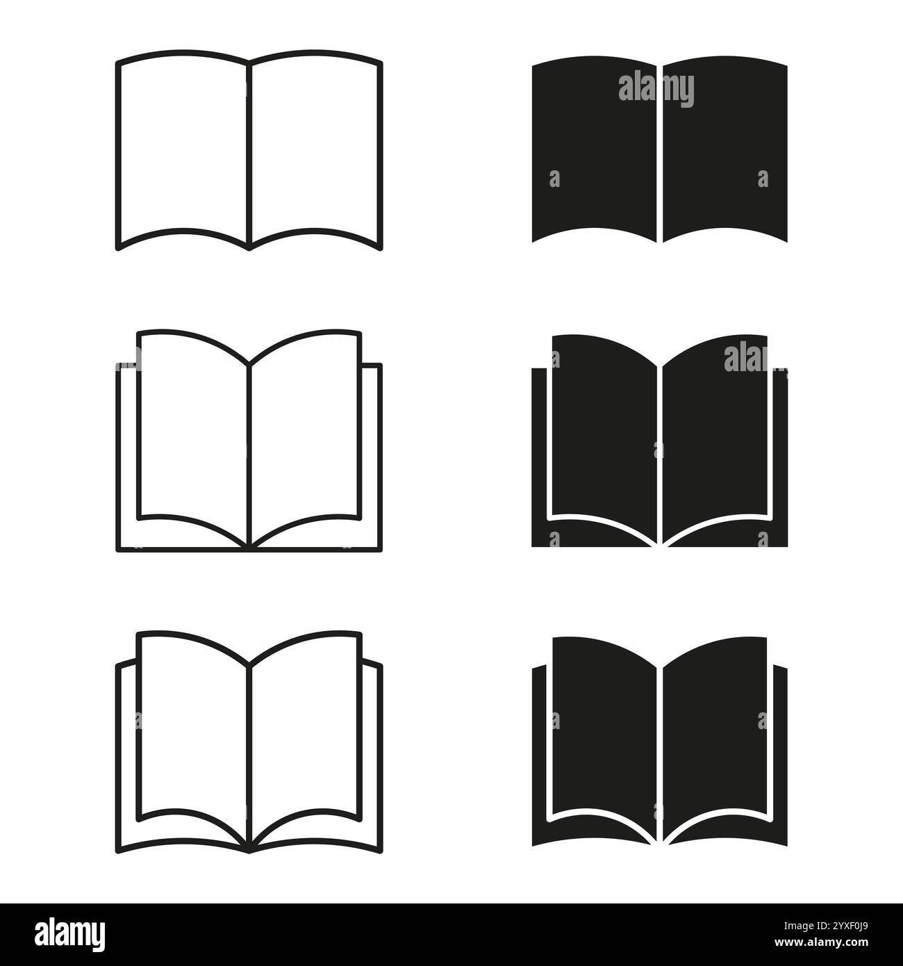 Open book icon. Minimal book shapes. Black and white symbols. Vector ...