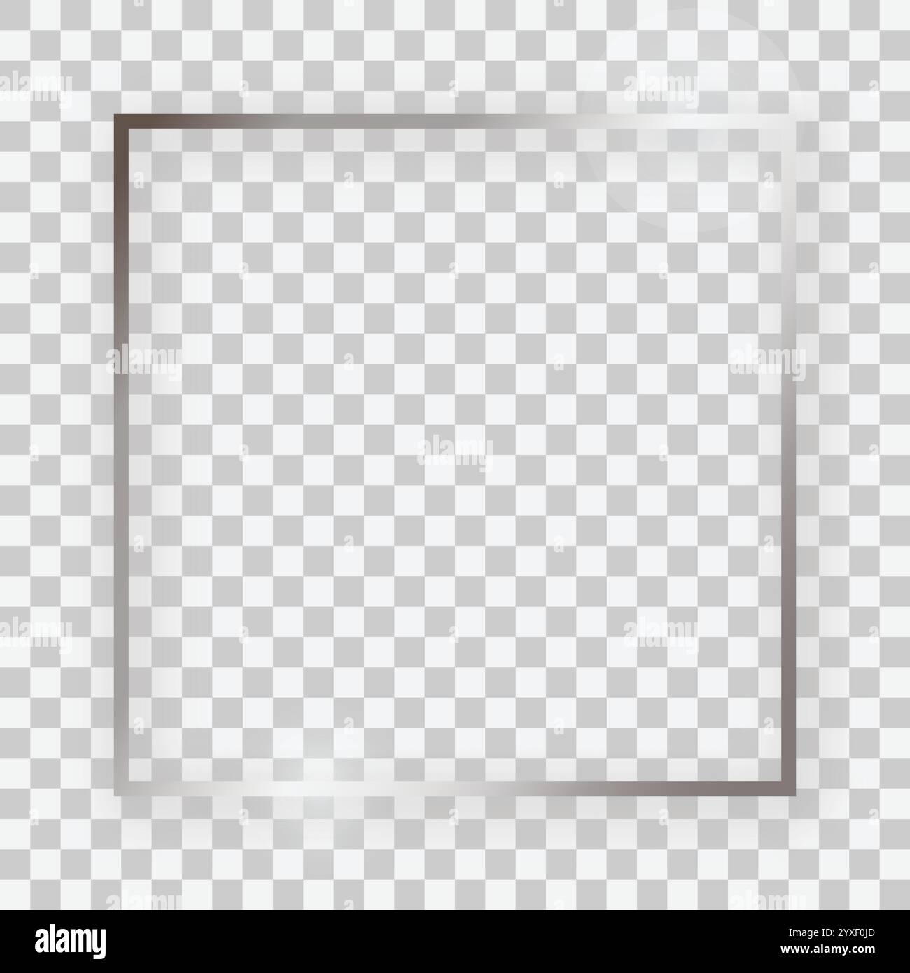 Silver shiny square frame with glowing effects and shadows on transparent background. Vector ...