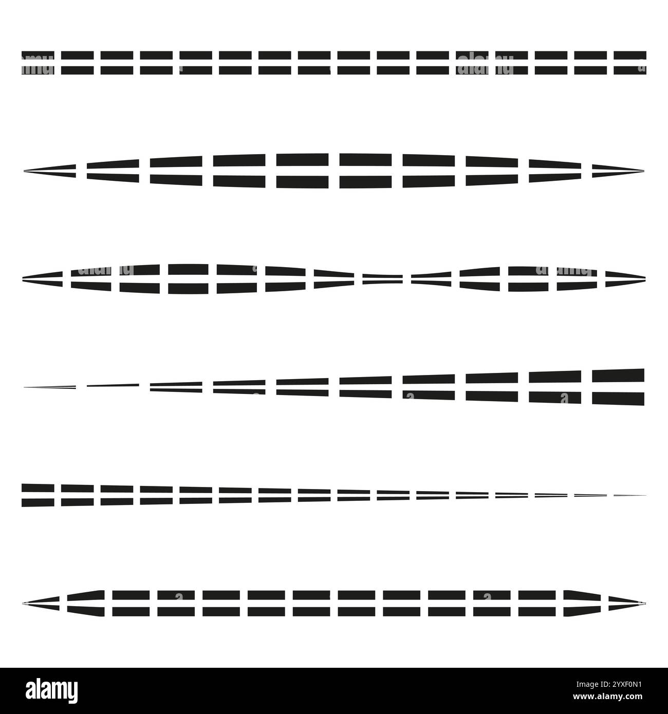 Gradient vector lines. Tapered black segments. Horizontal graphic ...