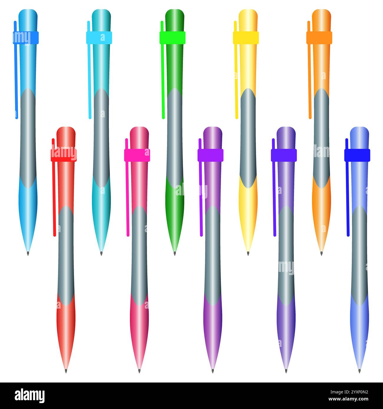 Set of multi-colored pens on a white background. Vector illustration ...