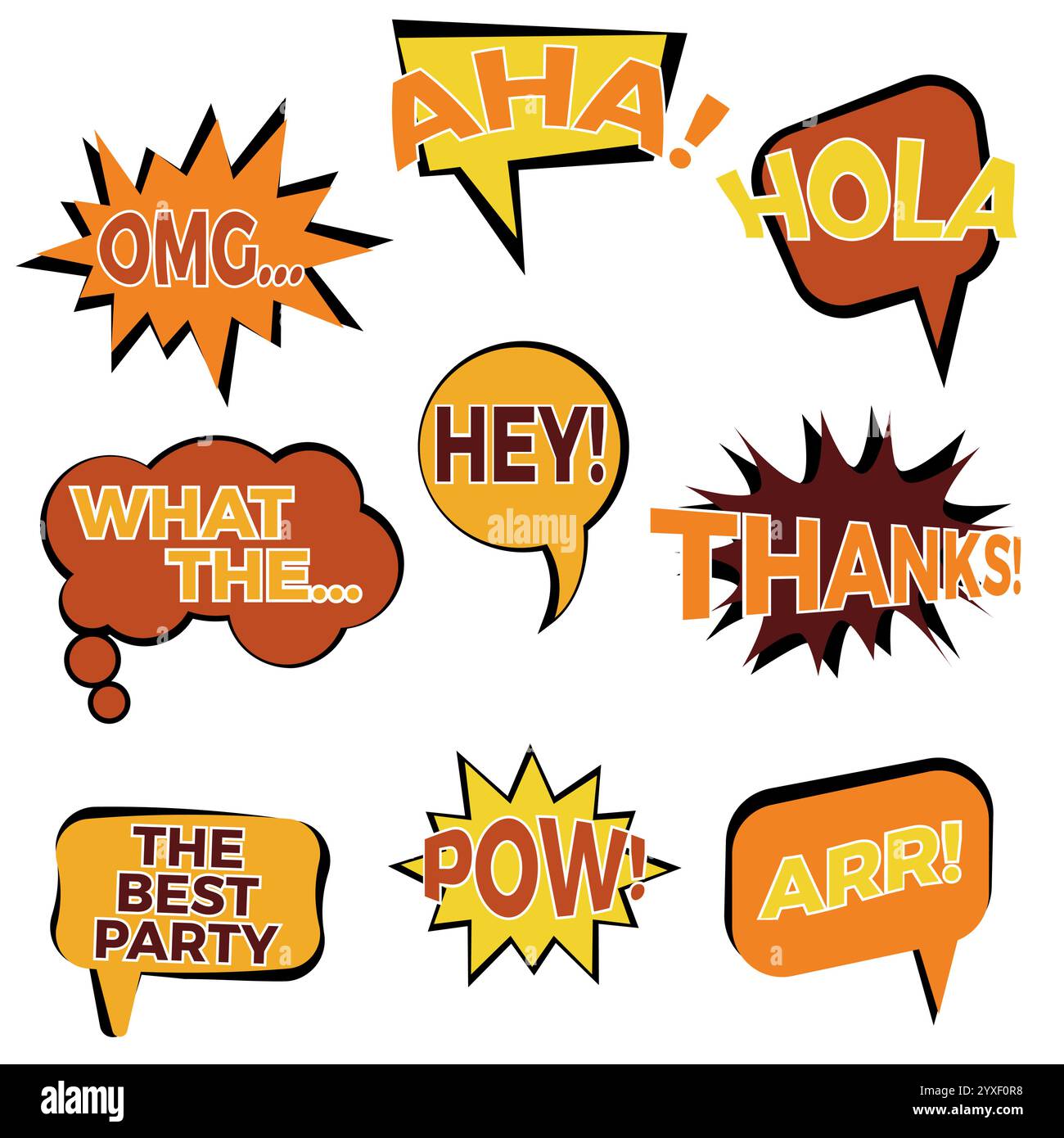 Set Of Nine Cartoon Comic Balloon Speech Bubbles In Flat Style