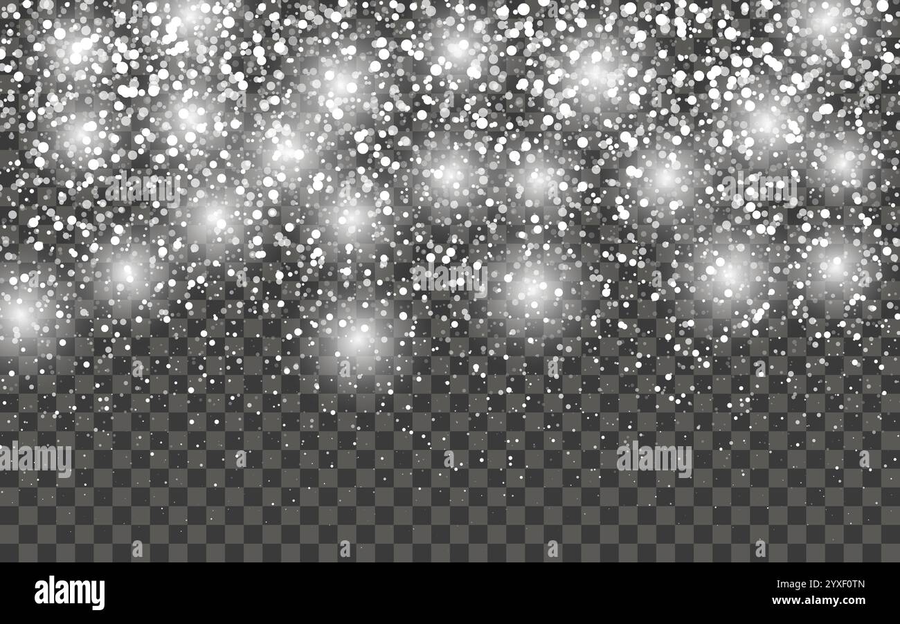 Snowfall and falling snowflakes on dark transparent background. White ...