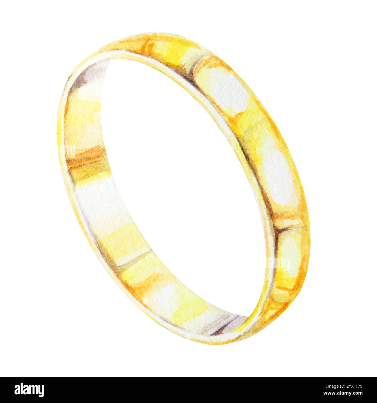 Watercolor illustration of golden wedding ring. Hand drawn isolated ...