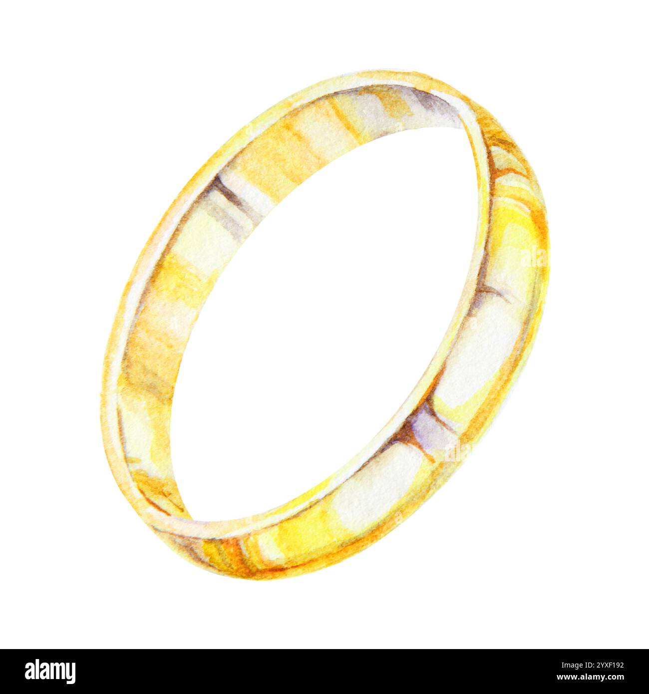 Watercolor illustration of golden wedding ring. Hand drawn isolated ...
