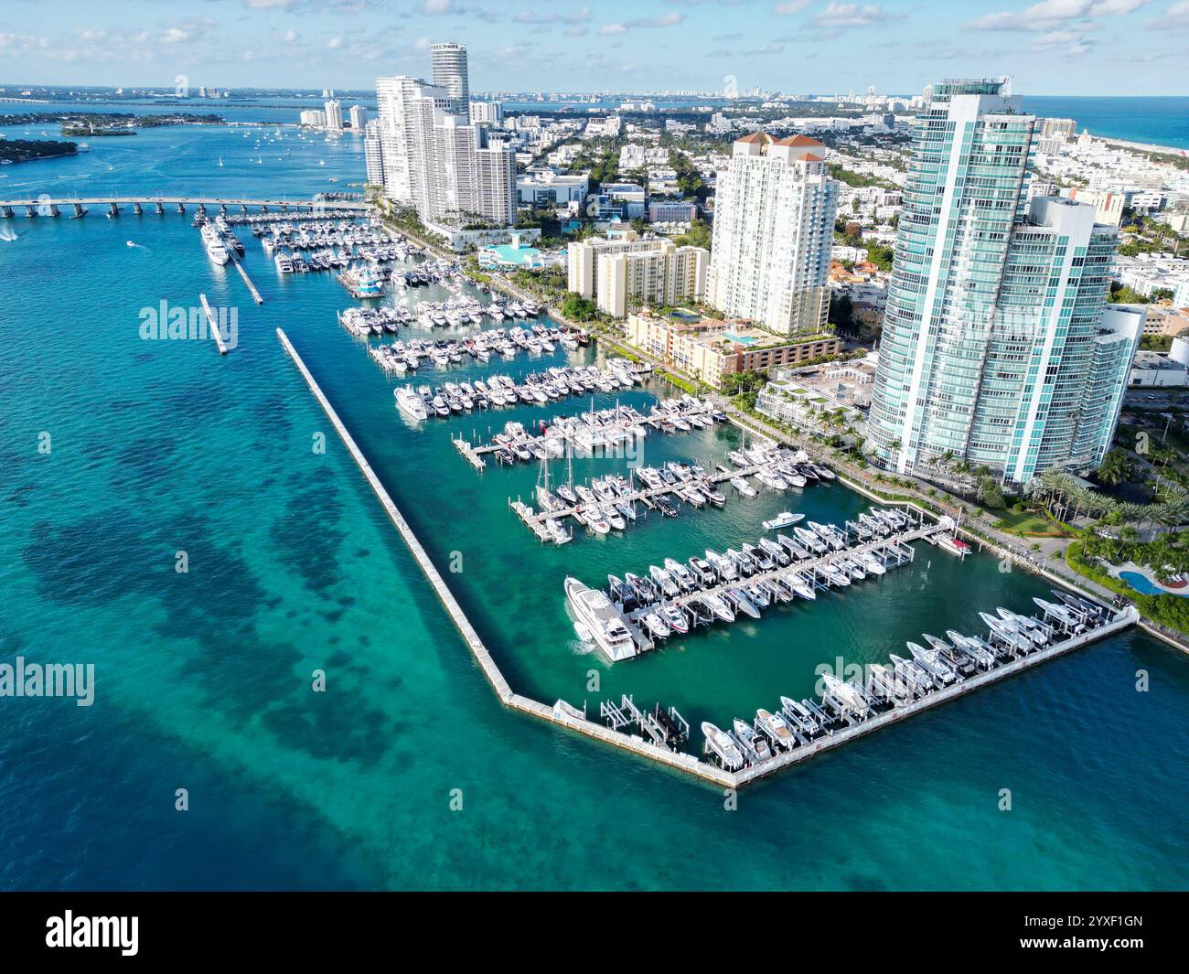 Yacht club. Marina in Miami, Florida. Biscayne bay. Downtown Miami ...