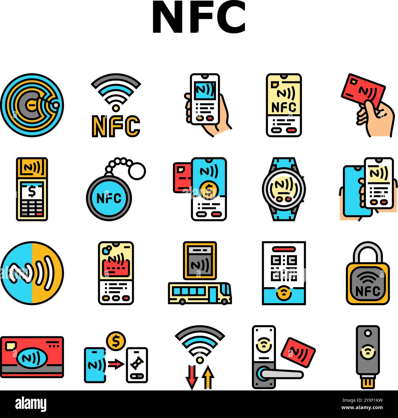 Nfc technology contactless icons set vector payment communication Cut ...