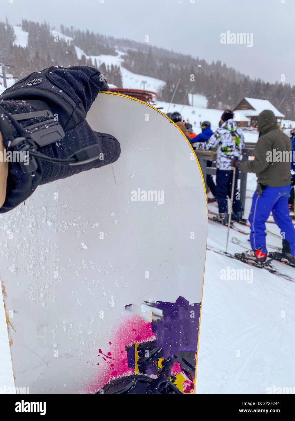 Ski Resort with Snowboard and Lift Line Stock Photo - Alamy