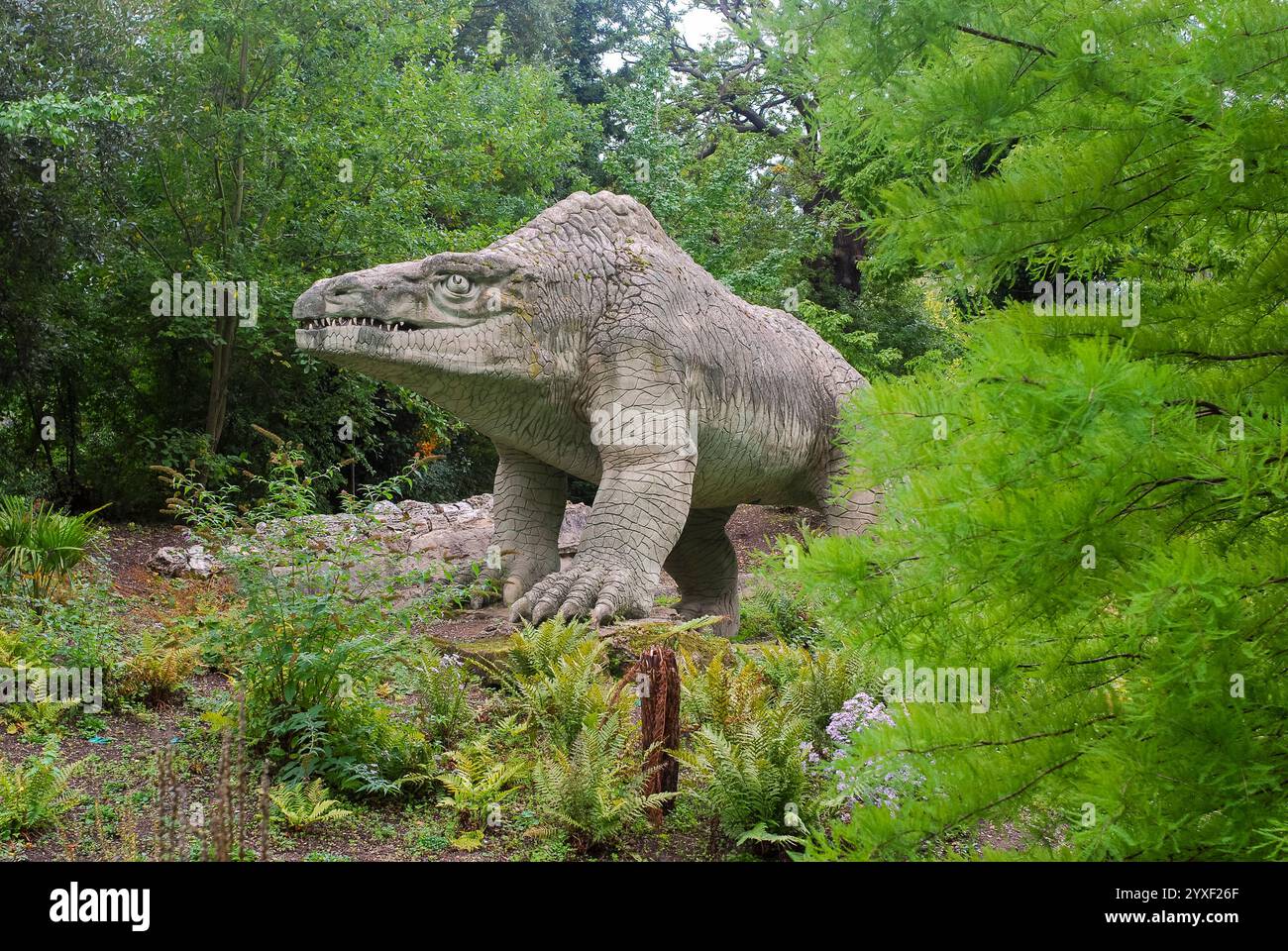 Dinosaur statue in Crystal Palace Park, London Stock Photo - Alamy