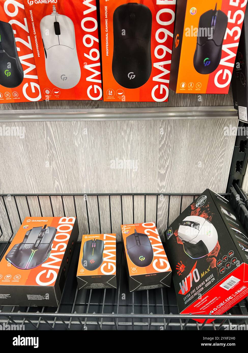 Kyiv, Ukraine - December 15, 2024: Various models of gaming mice ...