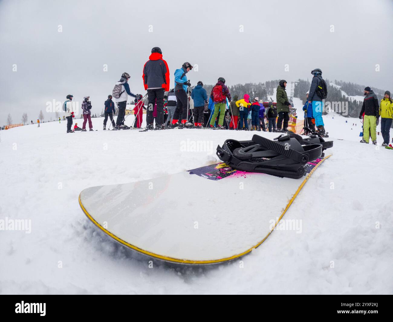 Snowboard on Snowy Slope at Ski Resort Stock Photo - Alamy