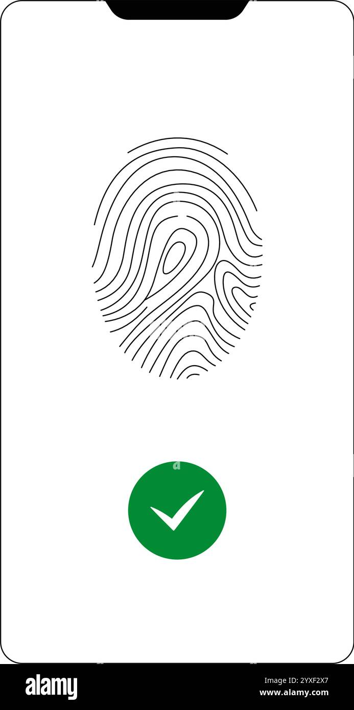 Smartphone Displaying Fingerprint Approval In Flat Vector Illustration Symbolizing Biometric