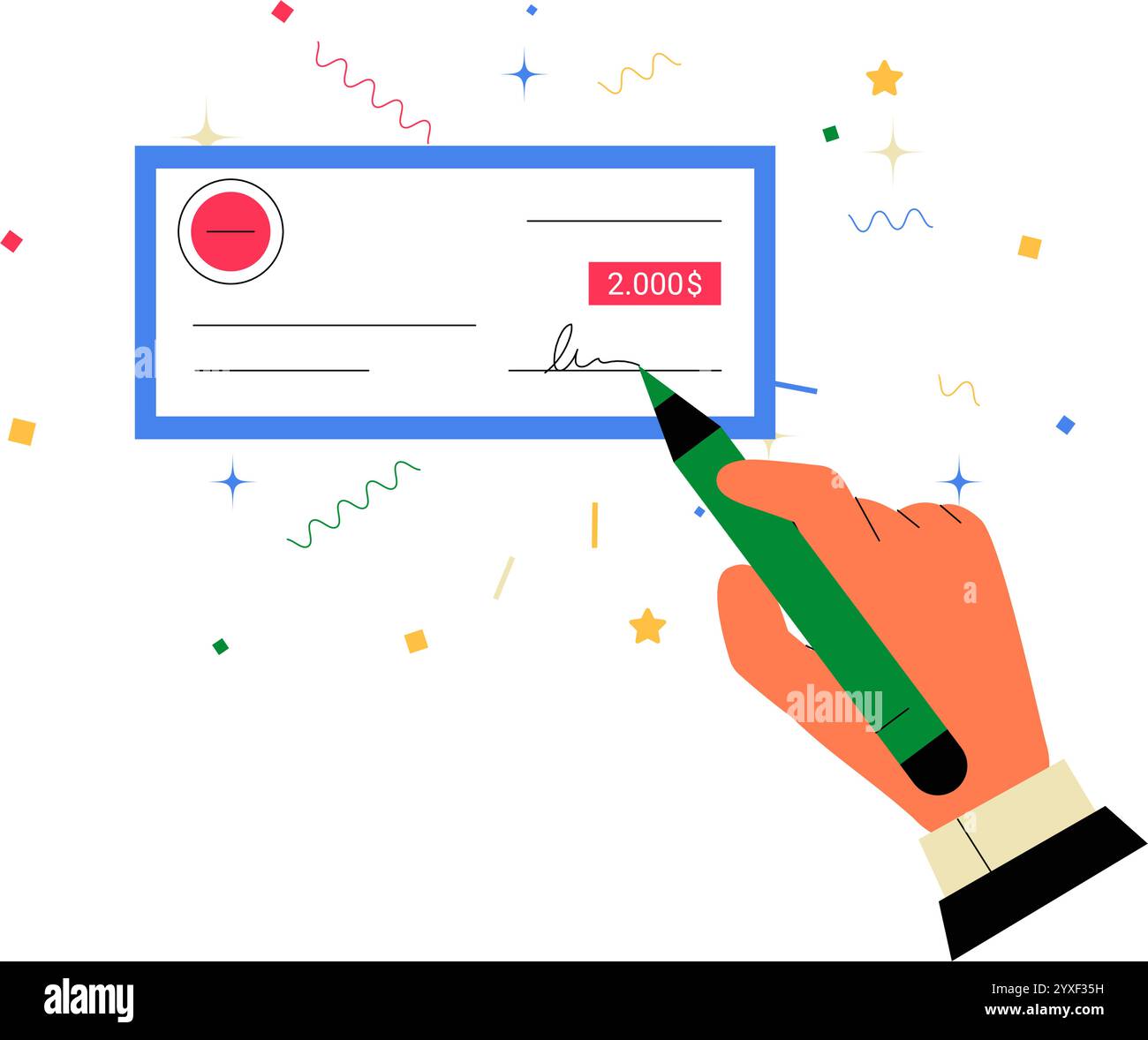 Hand Writing Check With Pen In Flat Vector Illustration Symbolizing ...