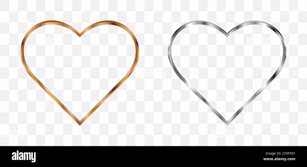 Silver and bronze frames in the shape of a heart for a picture or photo ...