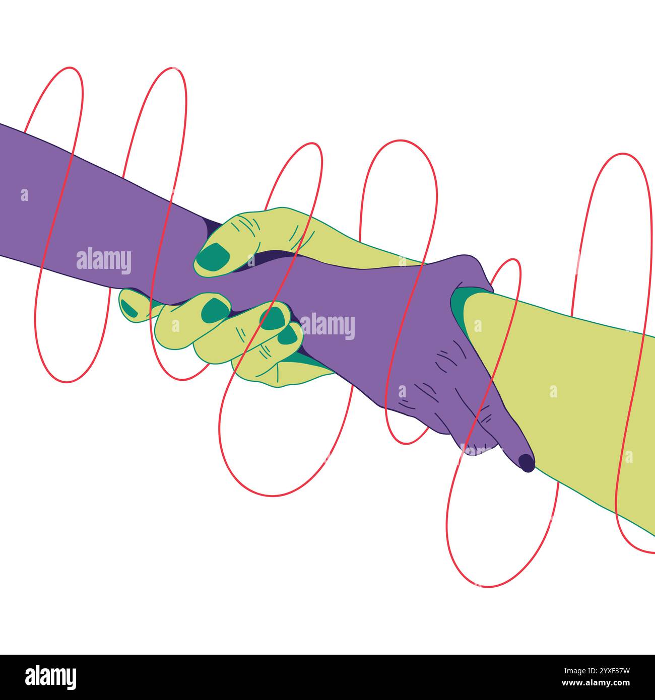Helping hand with trapped in red tangled strings. Gesture, sign of help ...