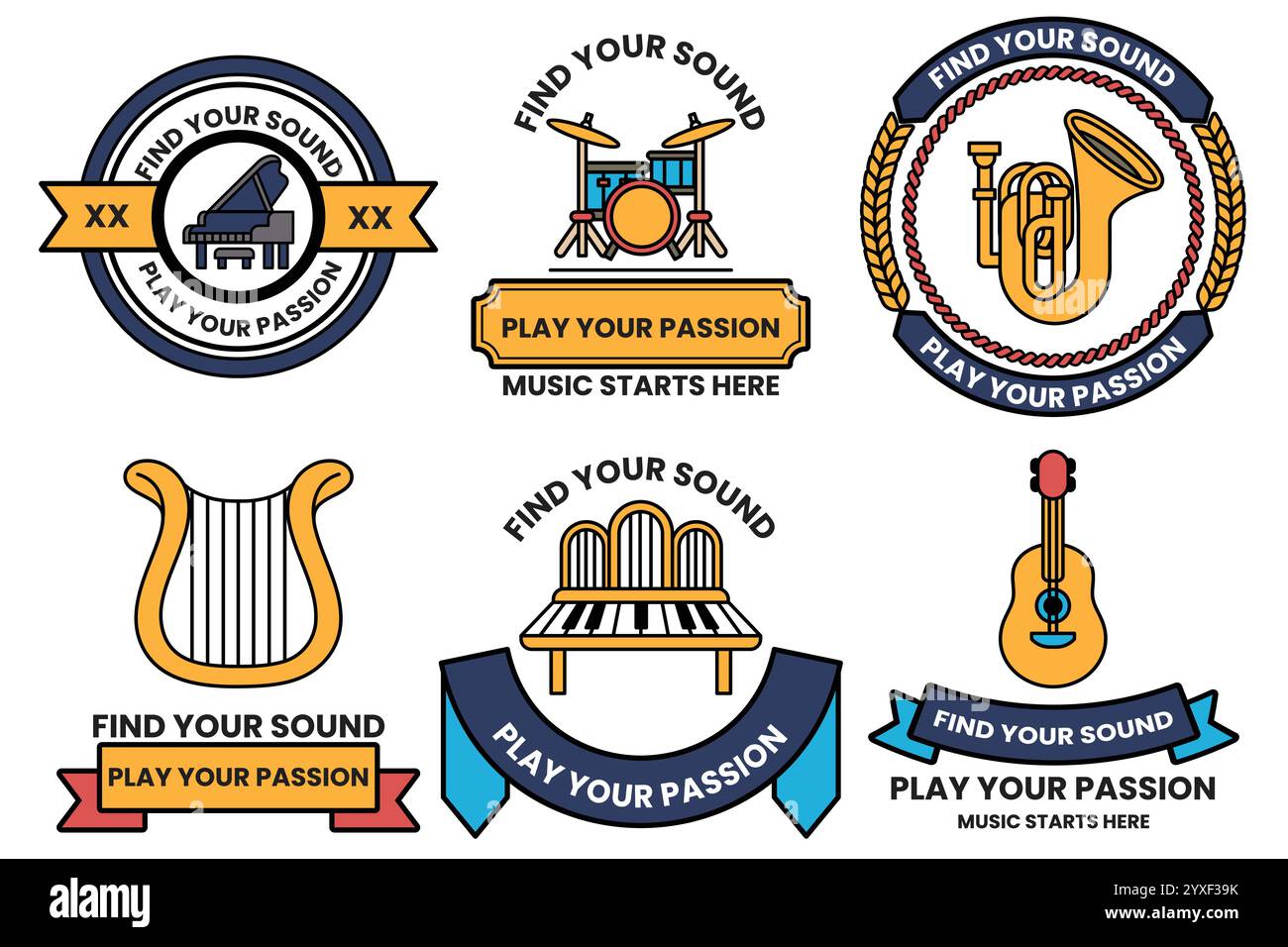 Set of illustrations in the concept of a musical instrument store in ...