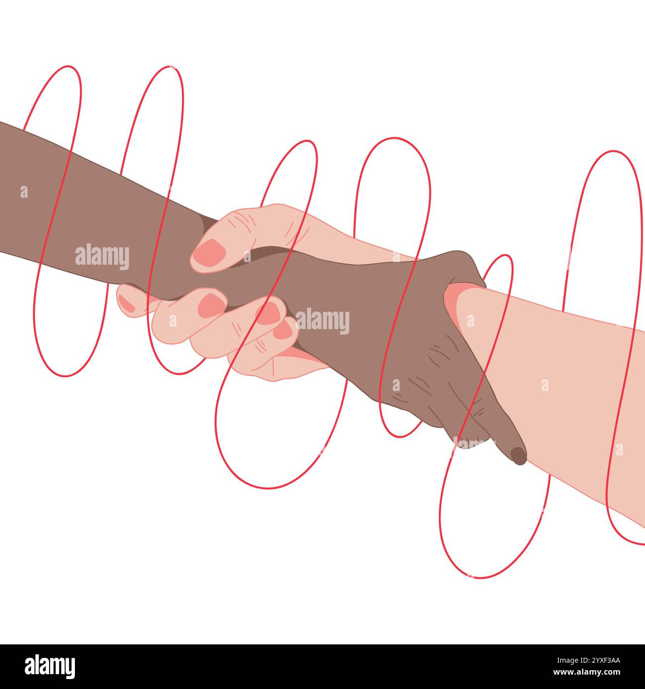 Helping hand with trapped in red tangled strings. Gesture, sign of help ...