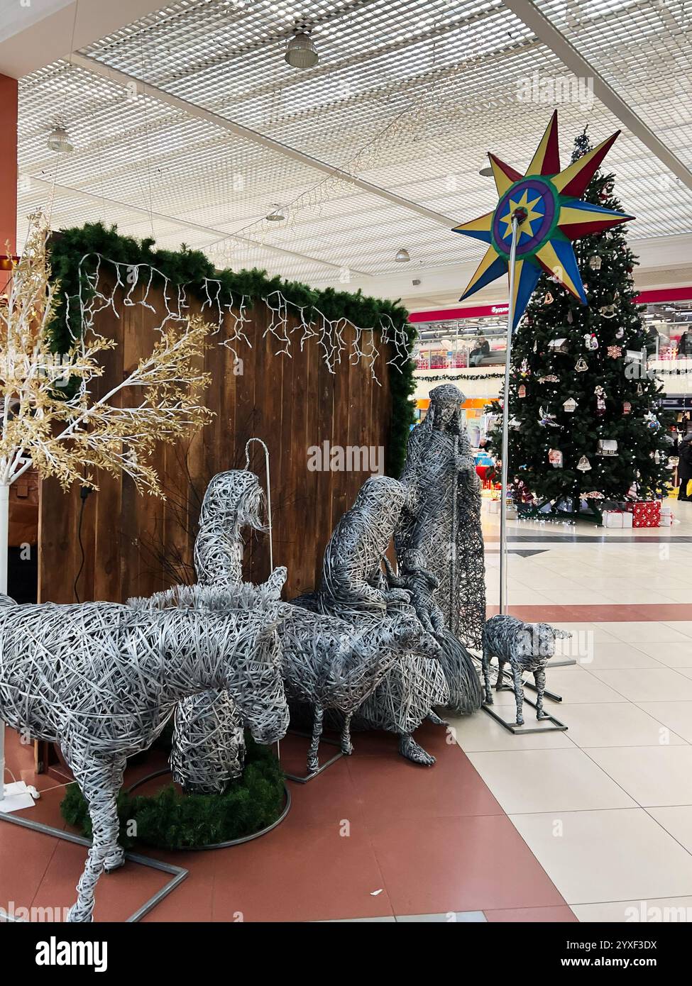 Kyiv, Ukraine - December 15, 2024: Scene featuring a nativity display ...