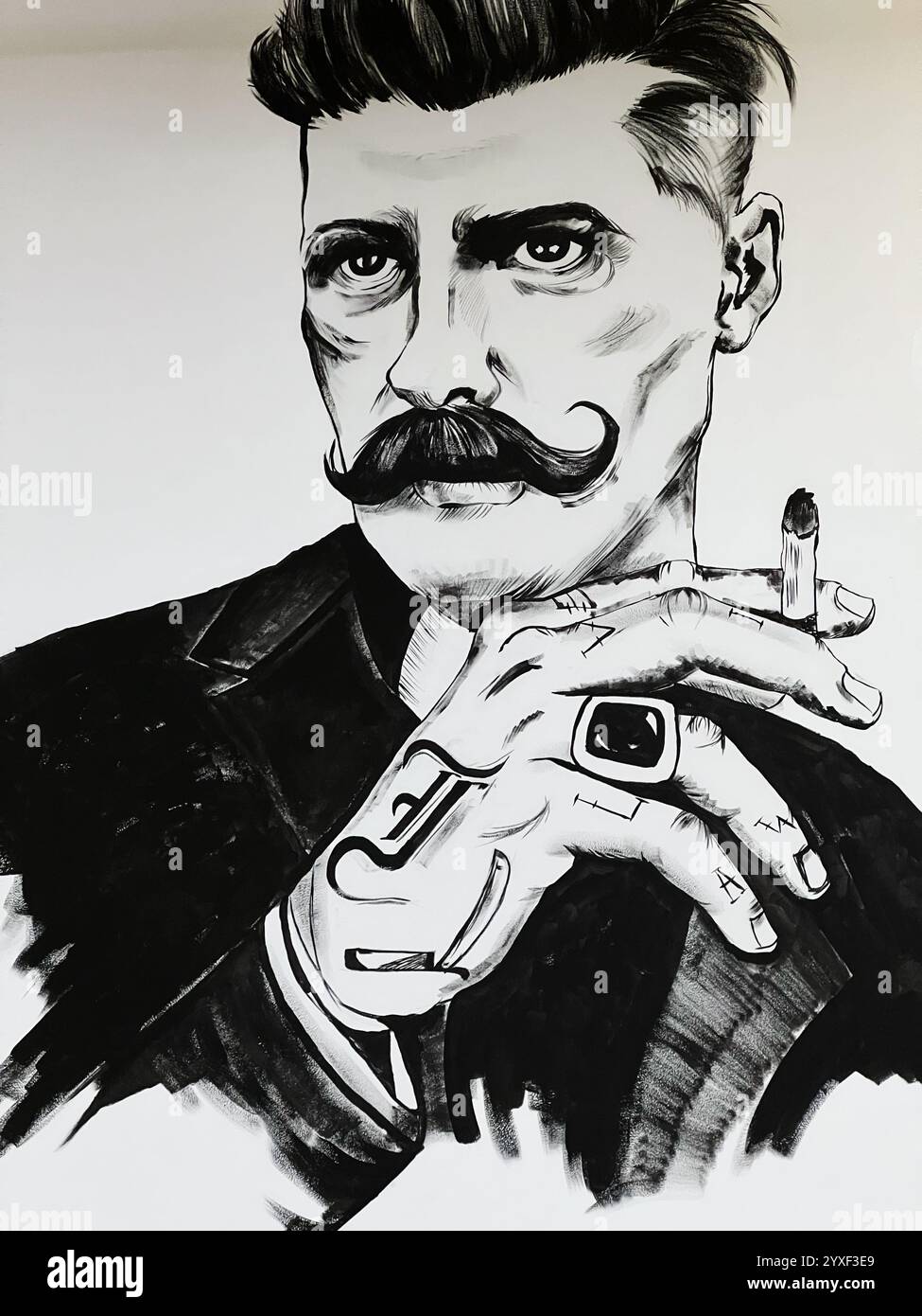 Kyiv, Ukraine - December 15, 2024: A hand-drawn ink illustration of a ...