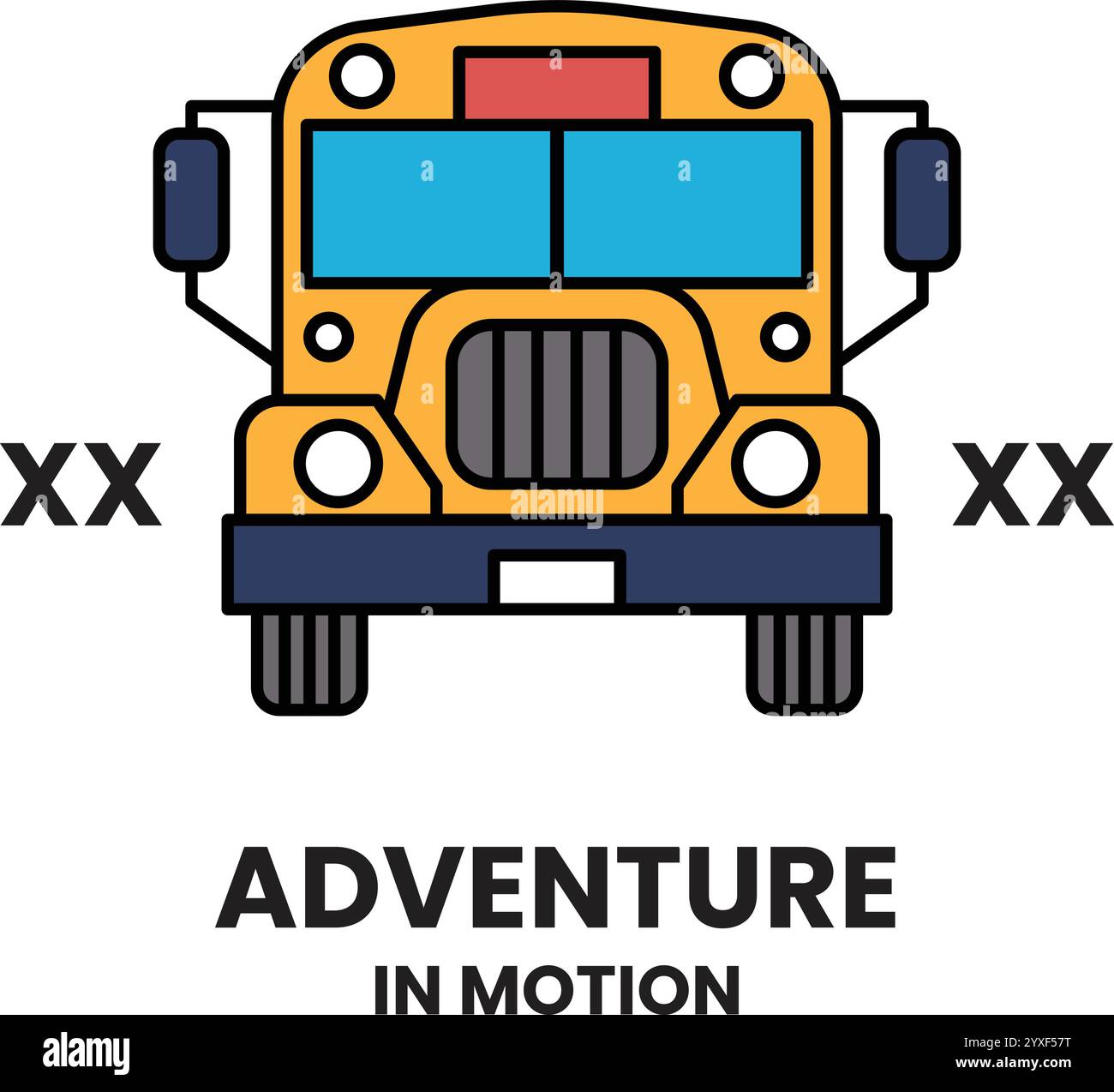 A school bus with the words adventure in motion written on it Stock ...