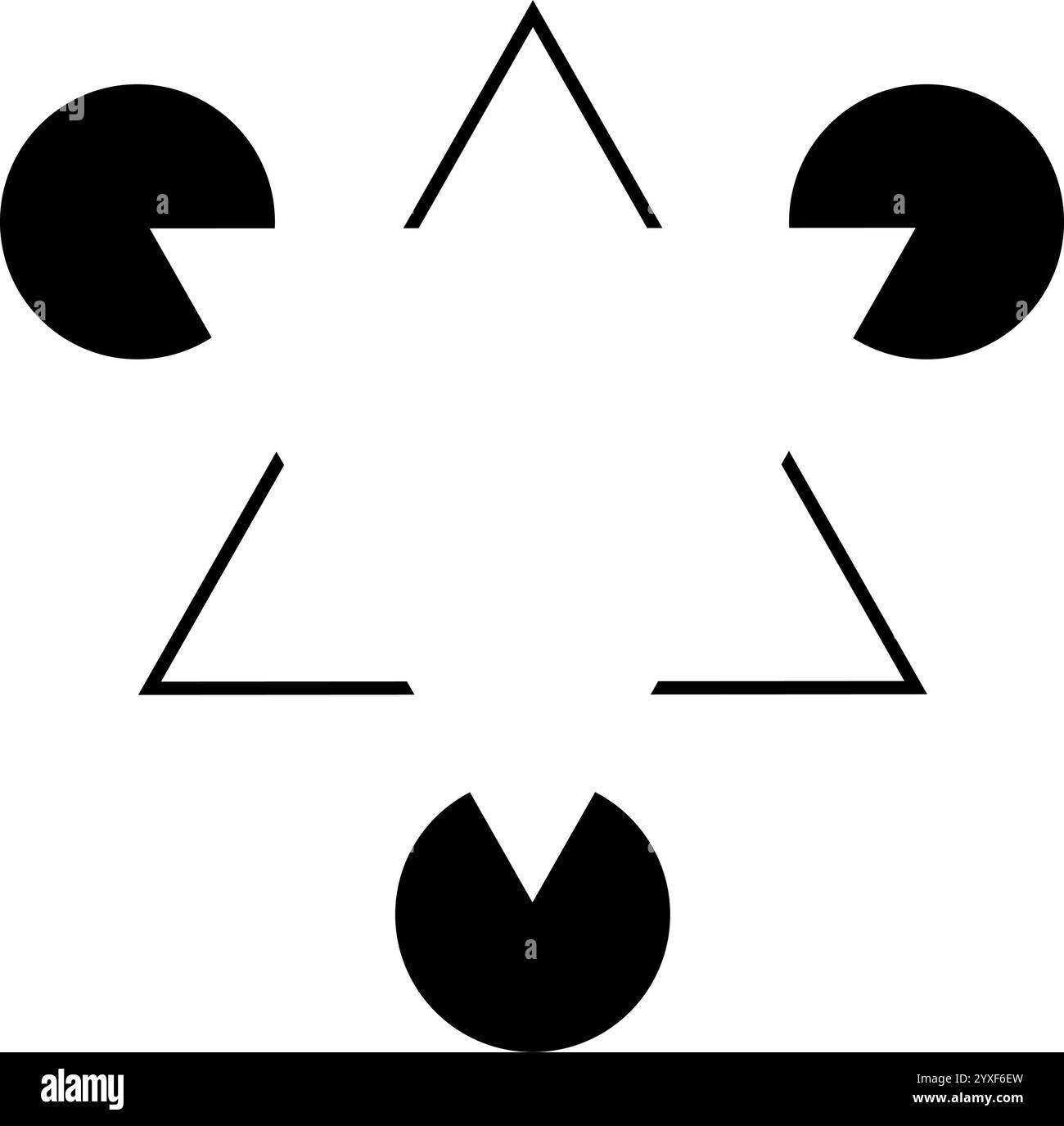 Optical illusion known as Kanizsa Triangle Illusion on a transparent ...