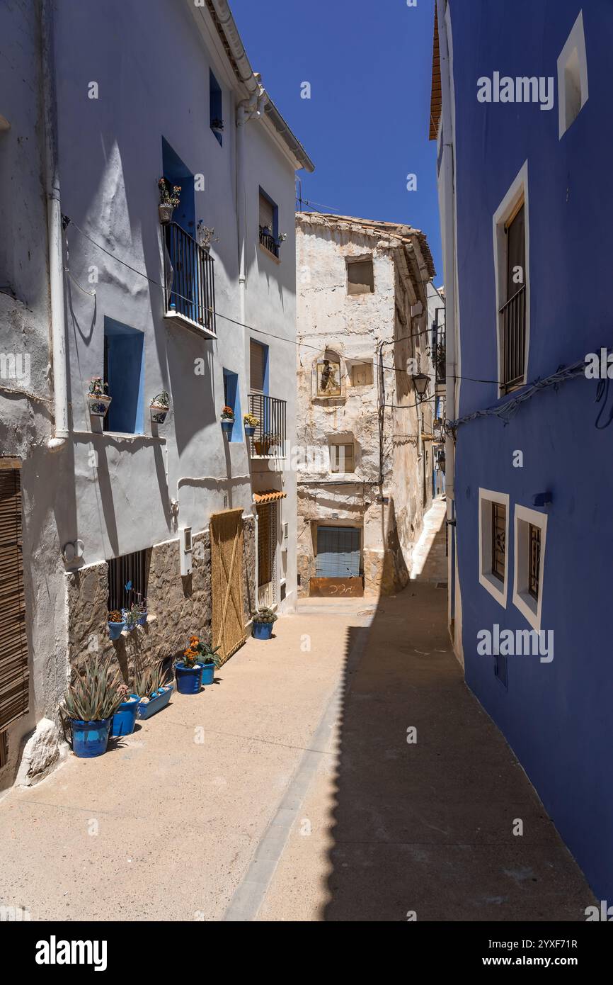 White and blue houses in the streets of the muslim neighborhood of the ...