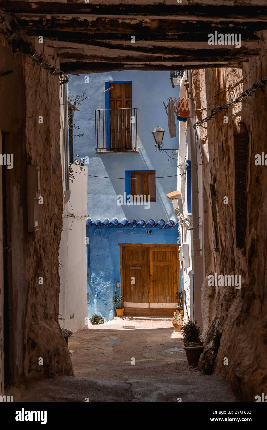 White and blue houses in the streets of the muslim neighborhood of ...