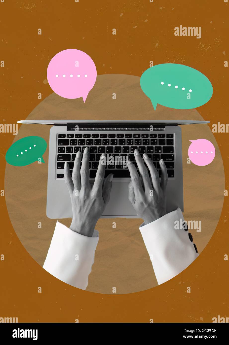 Dynamic Business Collage with Laptop and Speech Bubbles for Creative ...